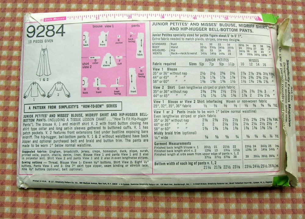 Bell Bottoms Pants Hippie Crop Top 70s Vintage Sewing Pattern ...