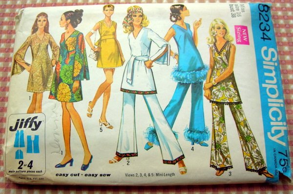 Mod 60s Mini Dress and Bell Bottom Pants Vintage Sewing Pattern ...