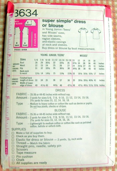 Boho Dress or Blouse Vintage Sewing Pattern Simplicity 8634