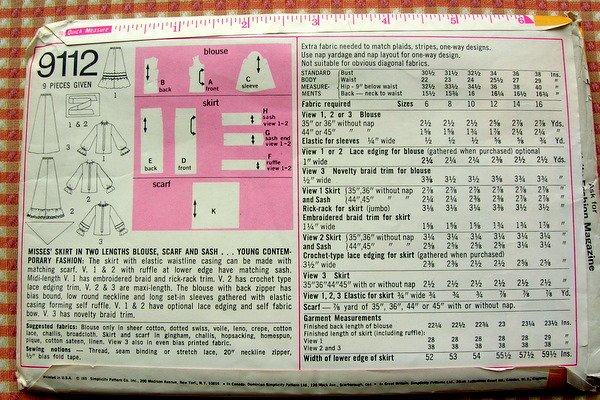 Peasant Blouse and Maxi Skirt Old Sewing Pattern Simplicity 9112