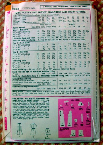 Mini Dress and Short Shorts Vintage 70s Sewing Pattern Simplicity 9883