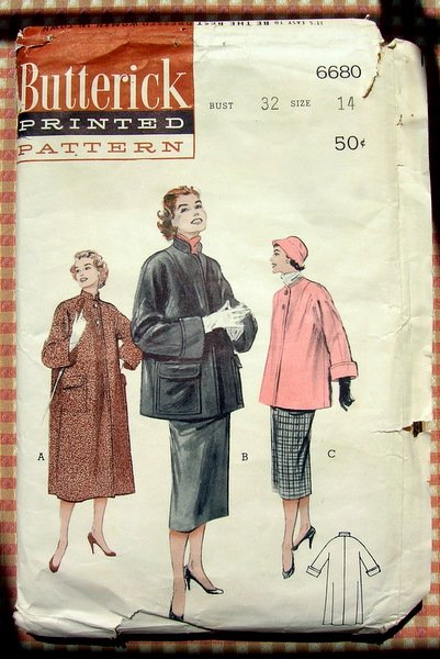 Fifties Winter Coat Vintage Sewing Pattern Butterick 6680