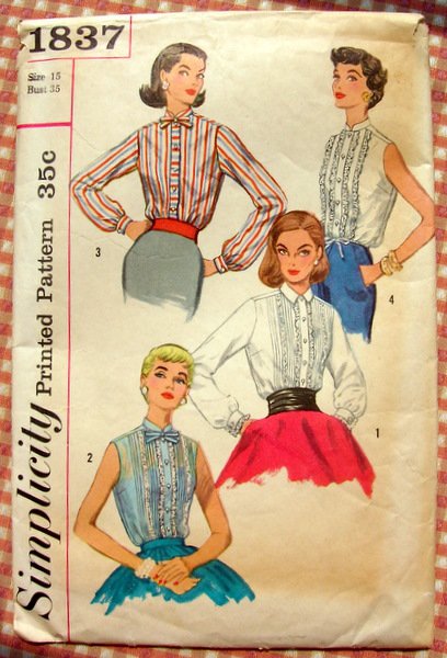 1950s Blouse Vintage Sewing Pattern Simplicity 1837