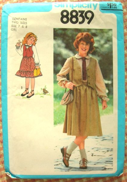 Girl's Skirt, Blouse and Vest Vintage Sewing Pattern Simplicity 8839