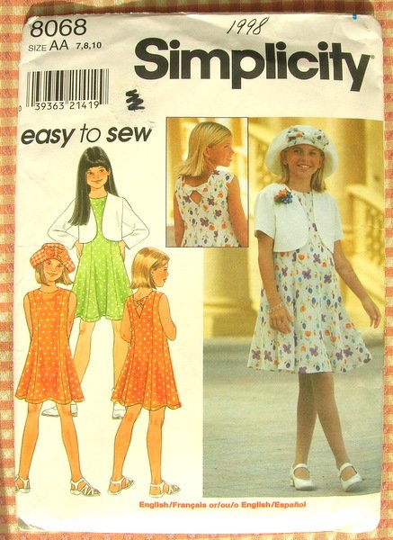 Girl's Bolero Jacket, A-Line Dress and Hat Sewing Pattern Simplicity 8068