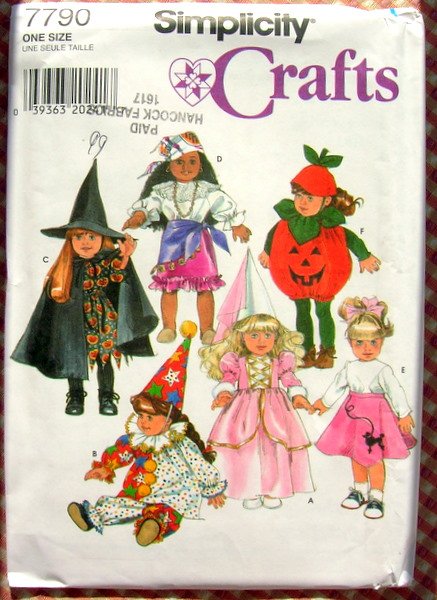 18" Doll Costumes Vintage 90s Sewing Pattern Simplicity 7790