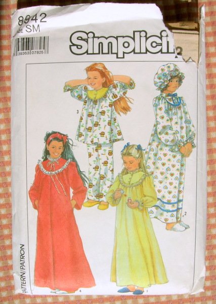 Girl's Nightgown, Robe, PJs and Night Cap Simplicity 8942 Vintage 80s ...