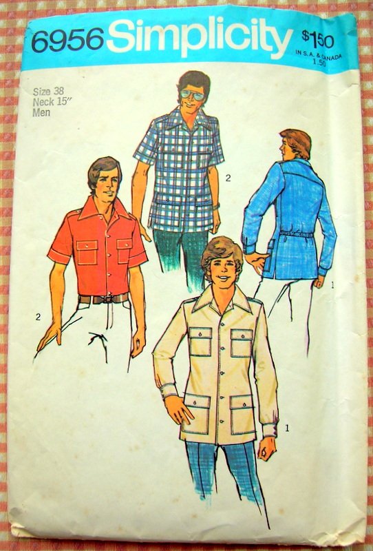 Men's Safari Shirt Vintage Sewing Pattern Simplicity 6956
