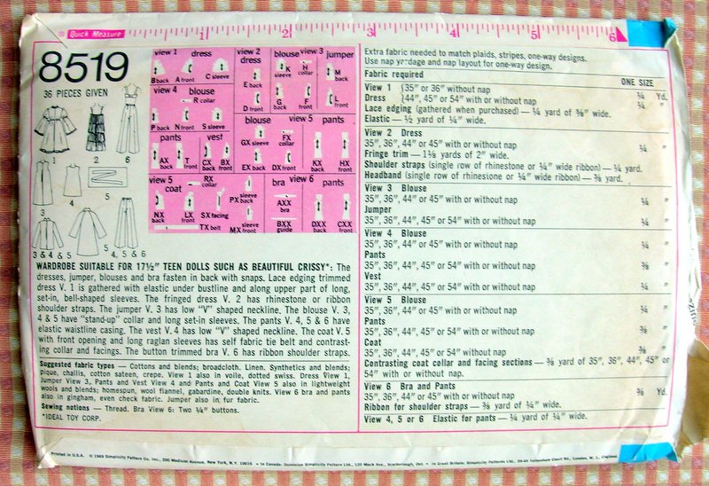 Crissy 17 1/2" Doll Clothes Sewing Pattern Simplicity 8519