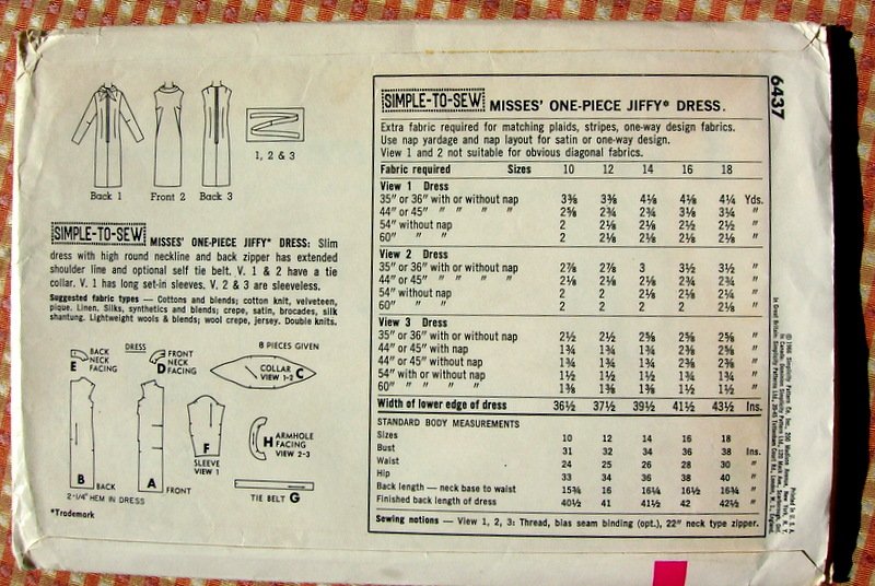 Misses' 60s Sheath Dress Vintage Sewing Pattern Simplicity 6437