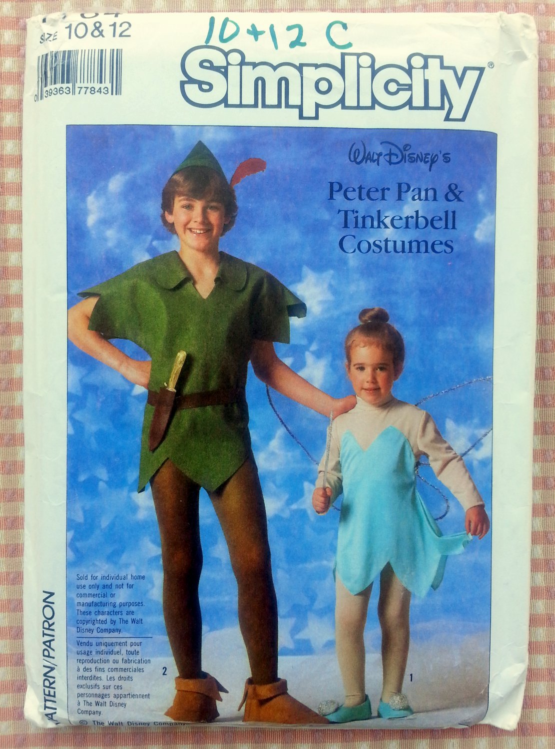 Disney Tinkerbell & Peter Pan Costume Sewing Pattern Simplicity 7784