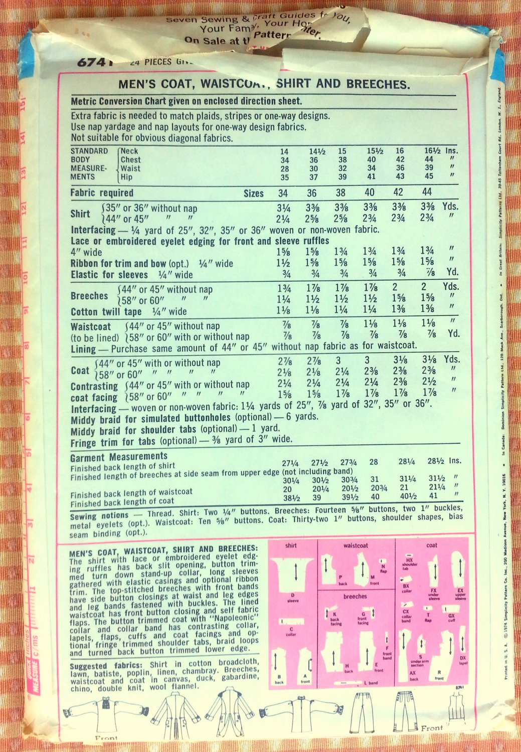 Revolutionary War Costume Vintage 70s Sewing Pattern Simplicity 6741