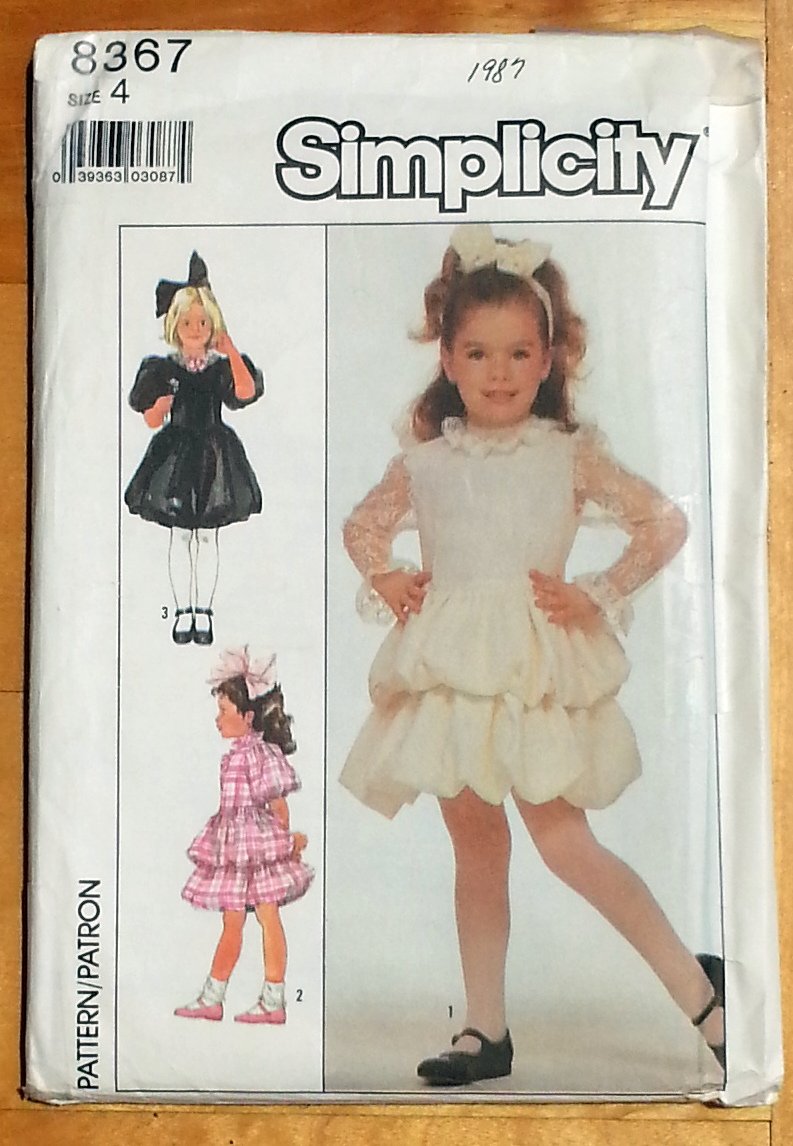 Simplicity 8367 Girl's Dresses Vintage 80s Sewing Pattern