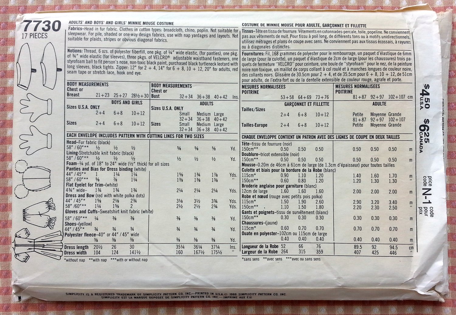 Disney Minnie Mouse Costume Sewing Pattern Simplicity 7730