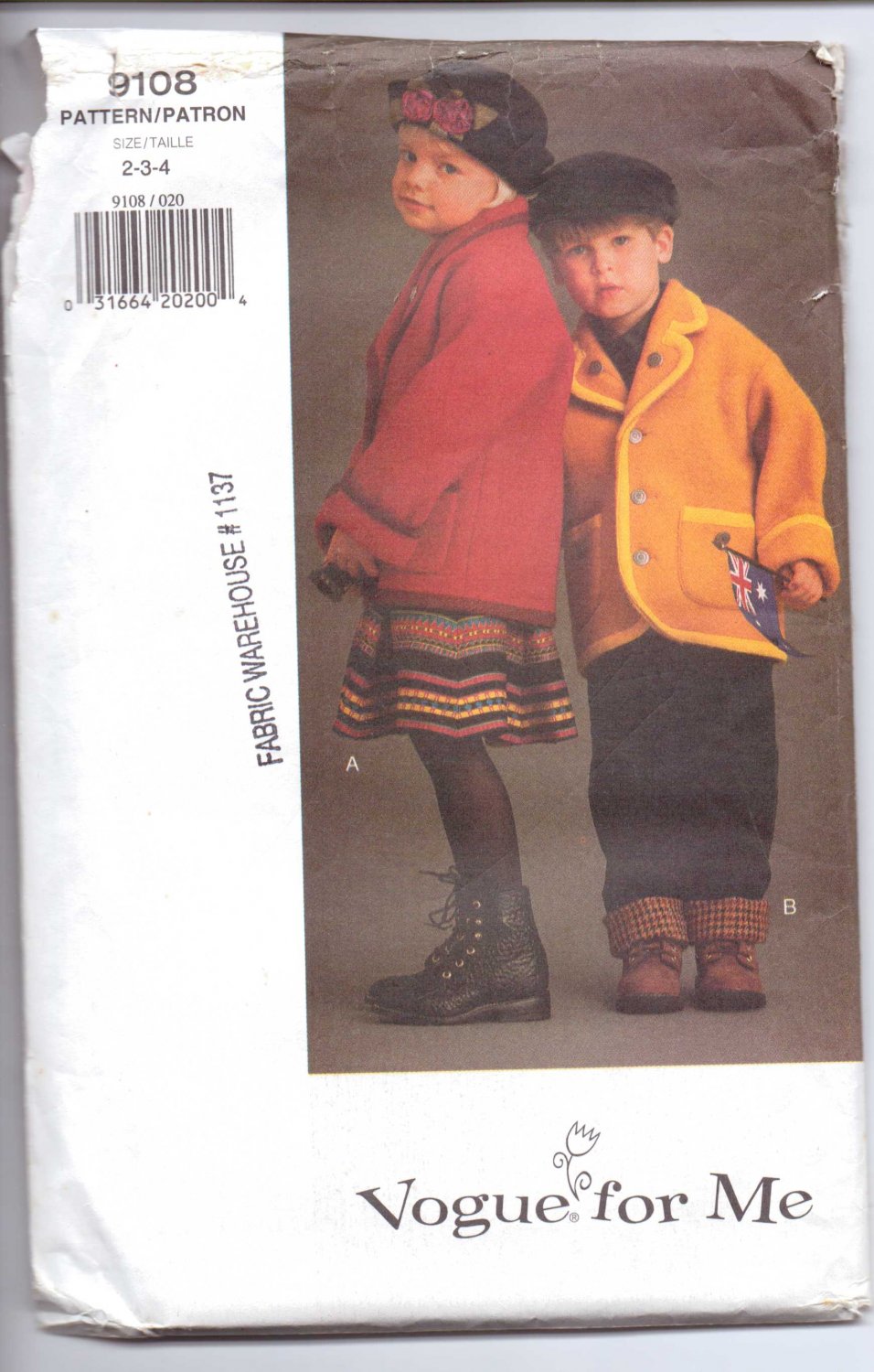 Vogue pattern 9108 Children's jacket, shirt,pants sizes 2/4