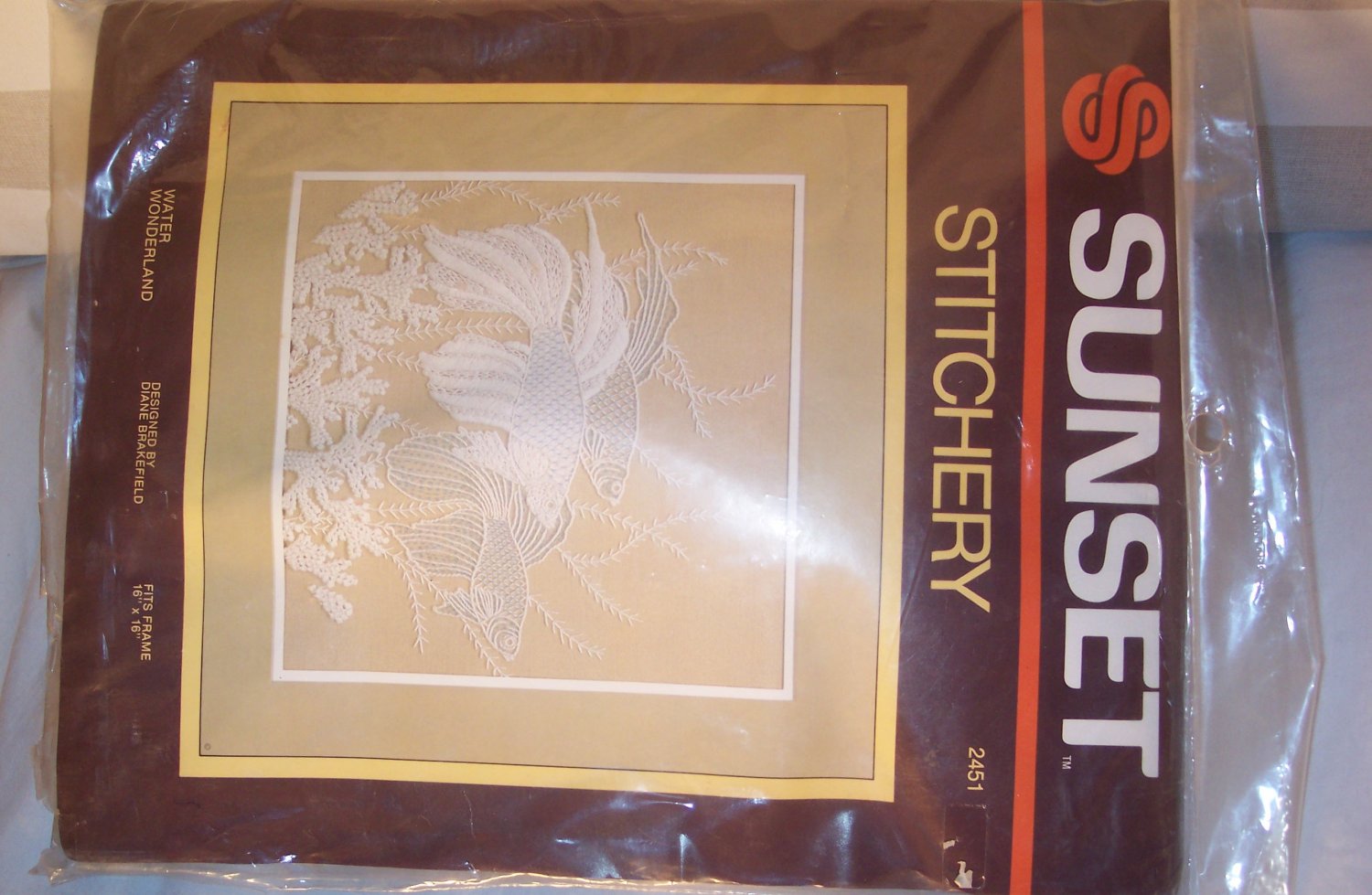 Vintage Sunset Stitchery WATER WONDERLAND stamped Embroidery Crewel Kit ...