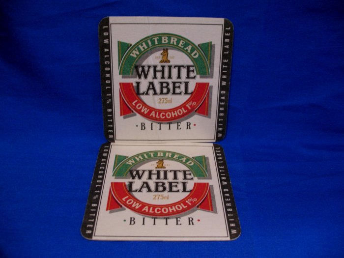 Whitbread White Label Bitter Ale Beer Coaster England UK Souvenir set of 2
