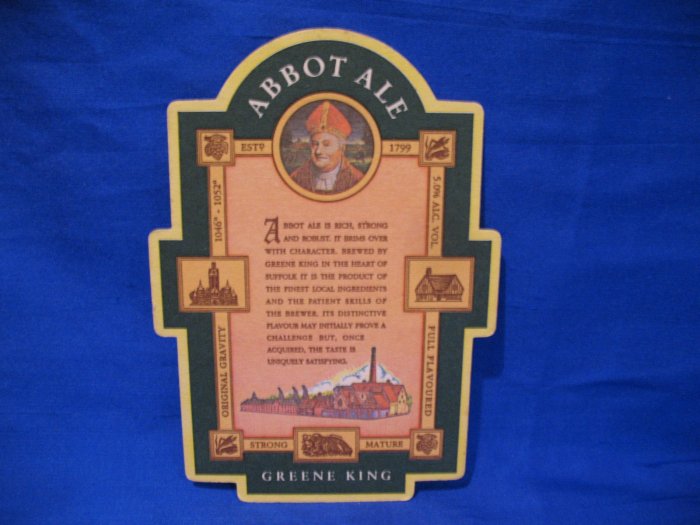 Abbot Ale Beer Greene King United Kingdom Brewery Beer Coaster Souvenir