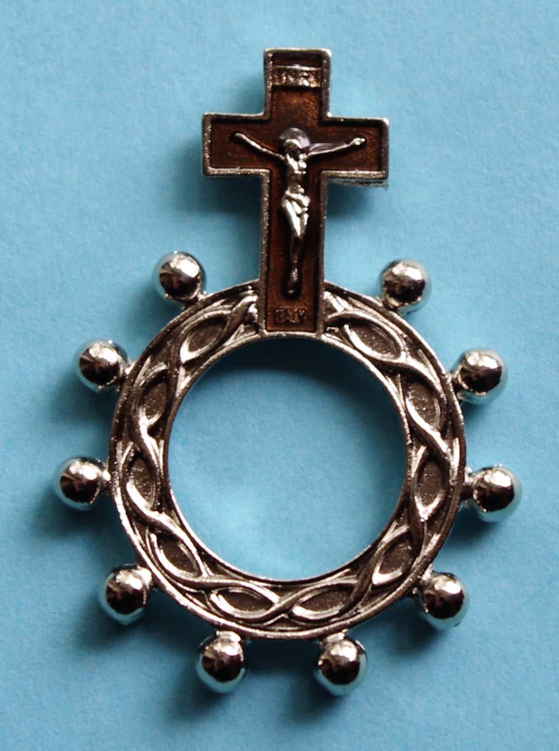 RR-23 Brown Crucifix Rosary Ring