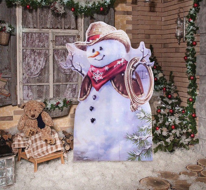 Little Cowboy Snowman Standee Outdoor Stand Up Decoration Lifesize Holiday