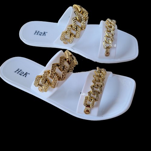 H2K SOFIA White Comfort Soft Slides Sandals Open Toe Flip Flops Bling ...