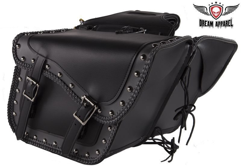 Studded PVC Motorcycle Saddlebag With Gun Holsters Zipoff Bag 14" x 6 ...