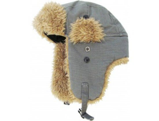 Trapper Hat Unisex Dark Gray Canvas Faux Fur Warm Winter Aviator Hunting