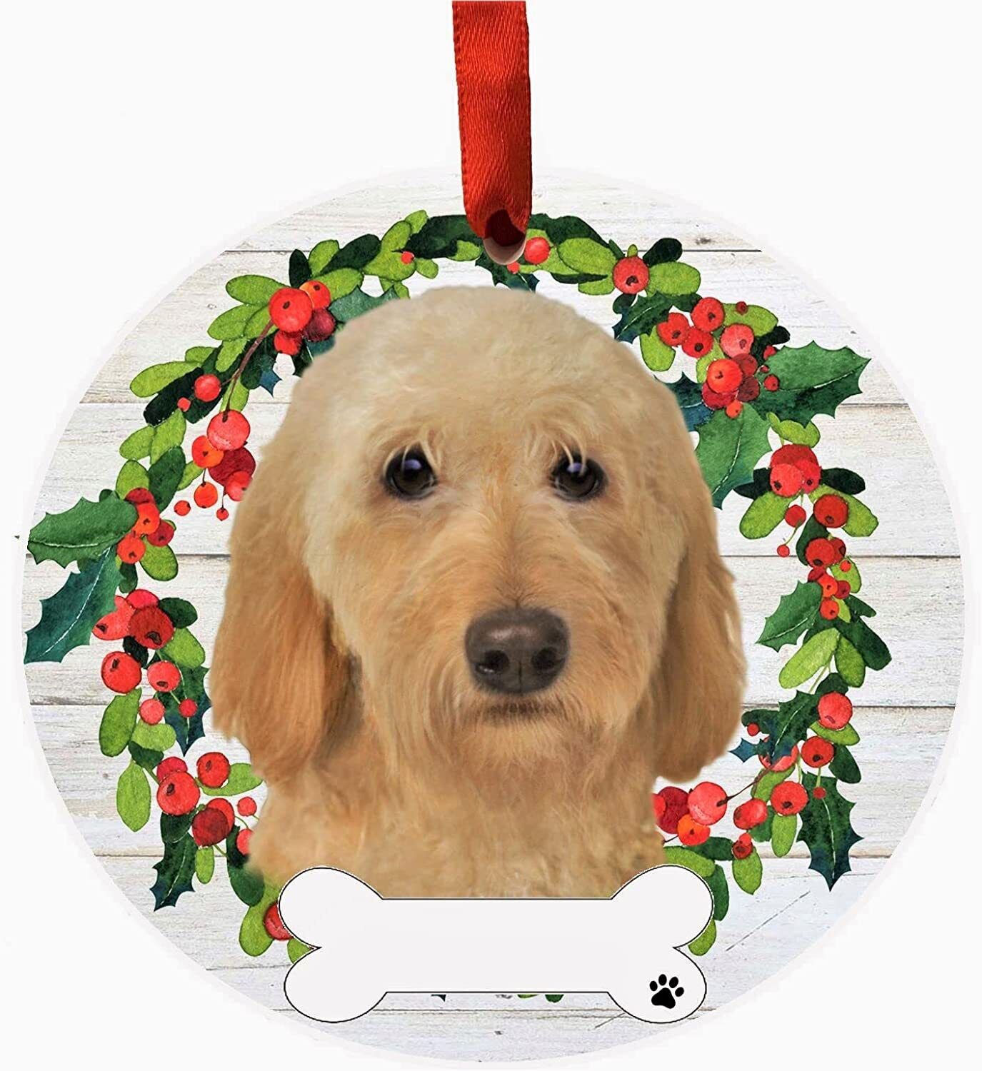 Labradoodle Dog Wreath Ornament Personalizable Christmas Holiday Decoration