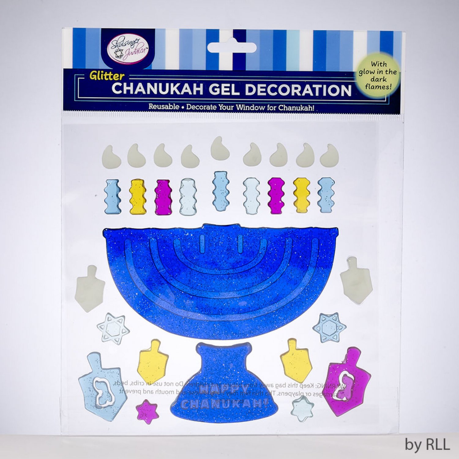 Menorah Chanukah Hanukkah Window Gel Cling Dreidel Star David Glow In ...