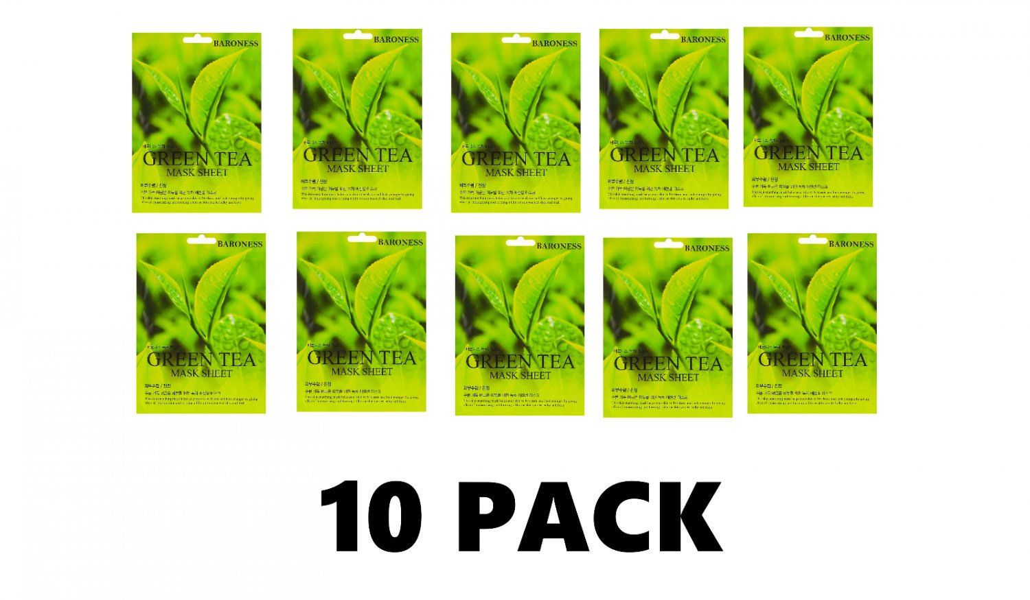 Baroness Green Tea Mask Sheet 10 Sheets - 10 PACK Elastic Moisturizing ...