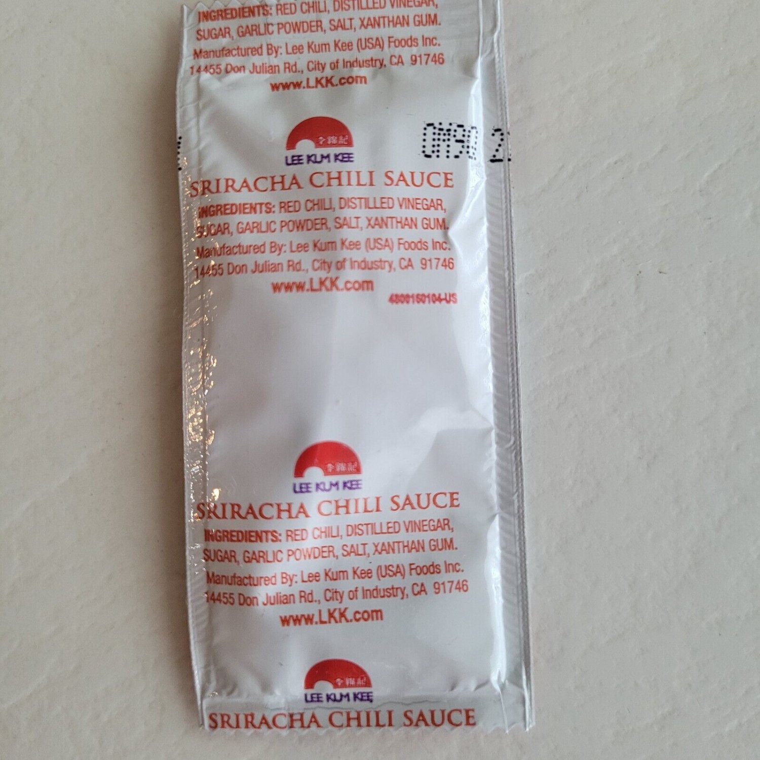 100 Lee Kum Kee Sriracha Chili Sauce Packets Take Out 7g Wholesale Lot ...
