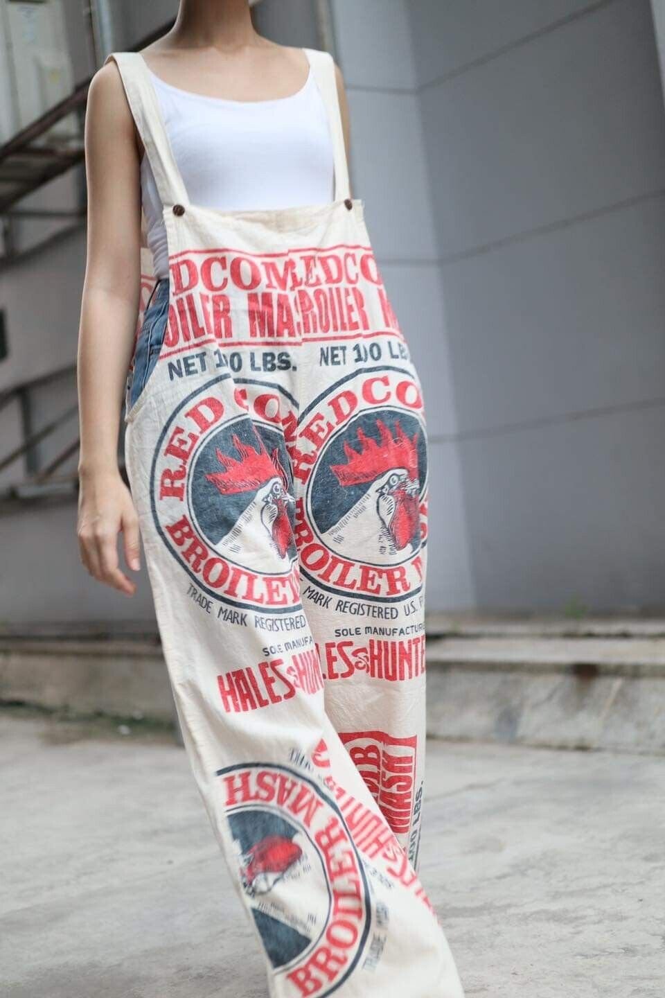 Flour Sack Chicken Rooster Hippie Overalls Coveralls Cottage Core Boho ...