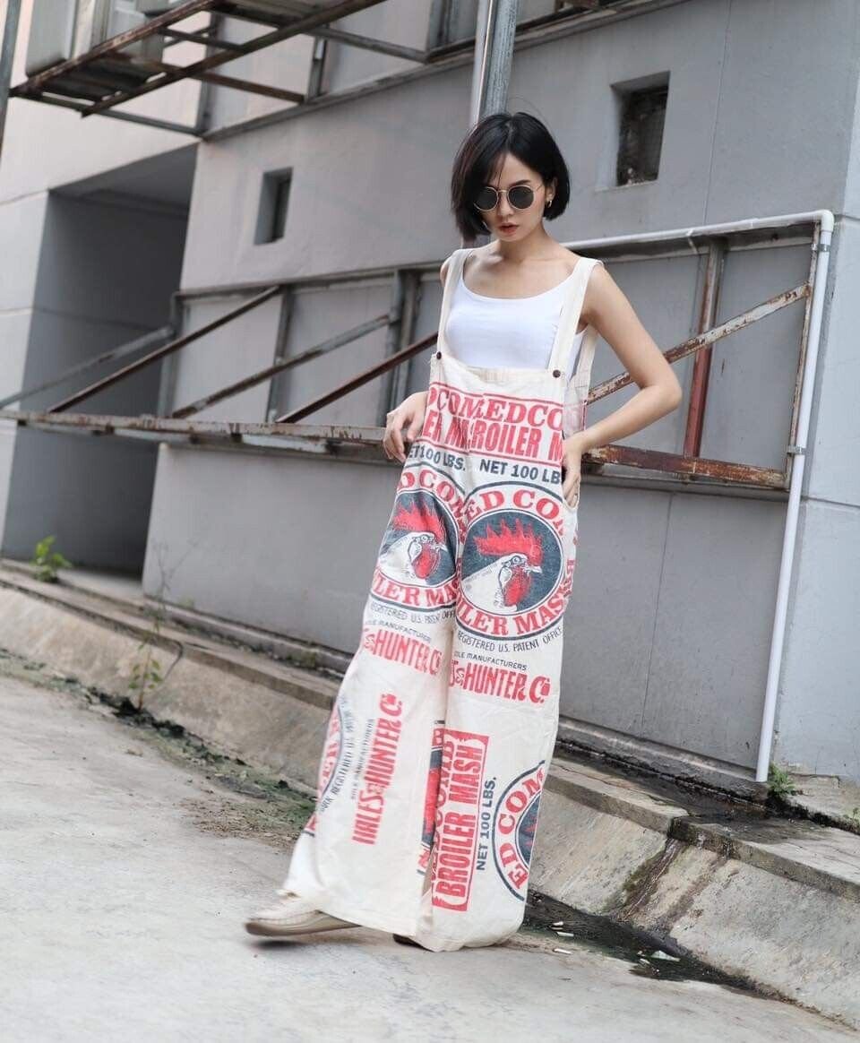 Flour Sack Chicken Rooster Hippie Overalls Coveralls Cottage Core Boho ...