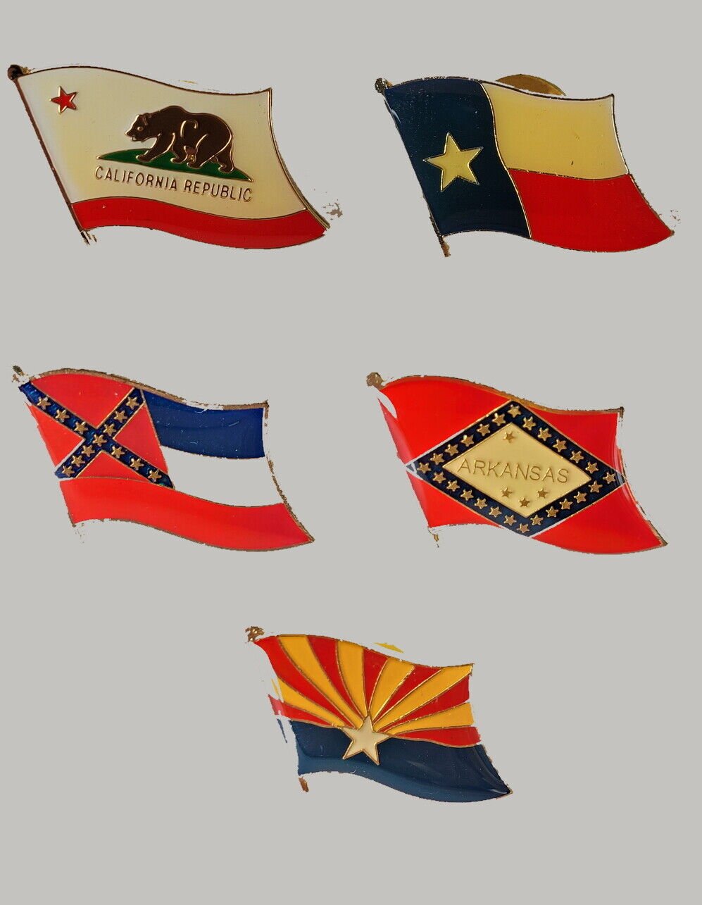 5 State Flags Lapel Pins Tie Tack CA AZ MS AR TX Collection New 1 Inch ...