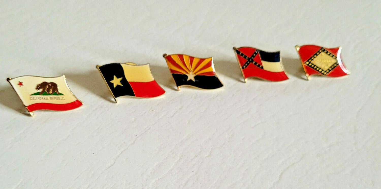 5 State Flags Lapel Pins Tie Tack CA AZ MS AR TX Collection New 1 Inch ...