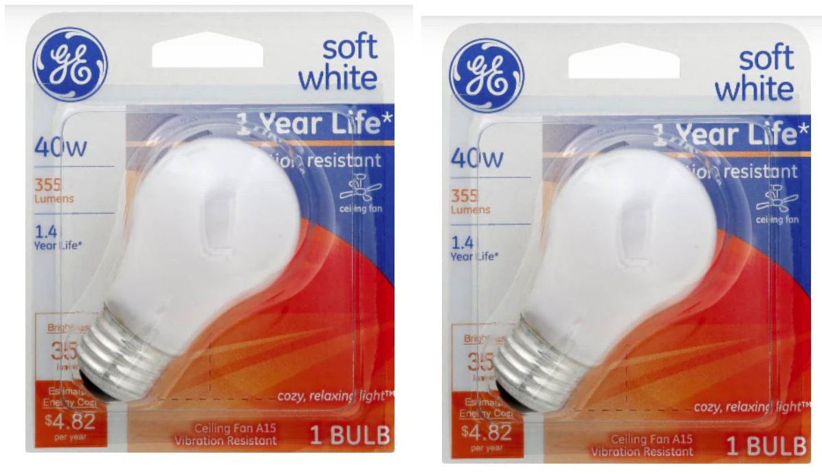 2 - GE Ceiling Fan 40W 355 Lumen Soft White Vibration Resistant Bulb ...