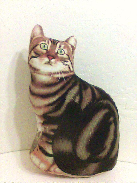 Patty Reed Tabby Cat Pillow stuffed toy print cat shaped throw bed ...