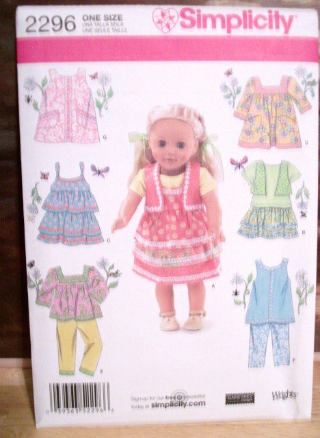 AMERICAN GIRL 18 INCH DOLL CLOTHES PATTERN-SIMPLICITY #2296