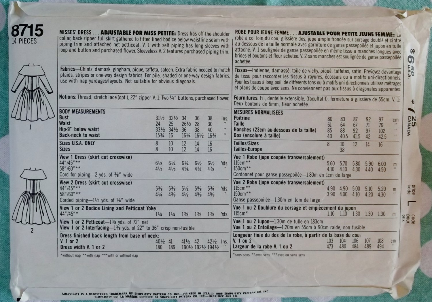 Vintage 80s Simplicity 8715 Off Shoulder Dress Pattern, Sz 8, Bust 31 1 ...