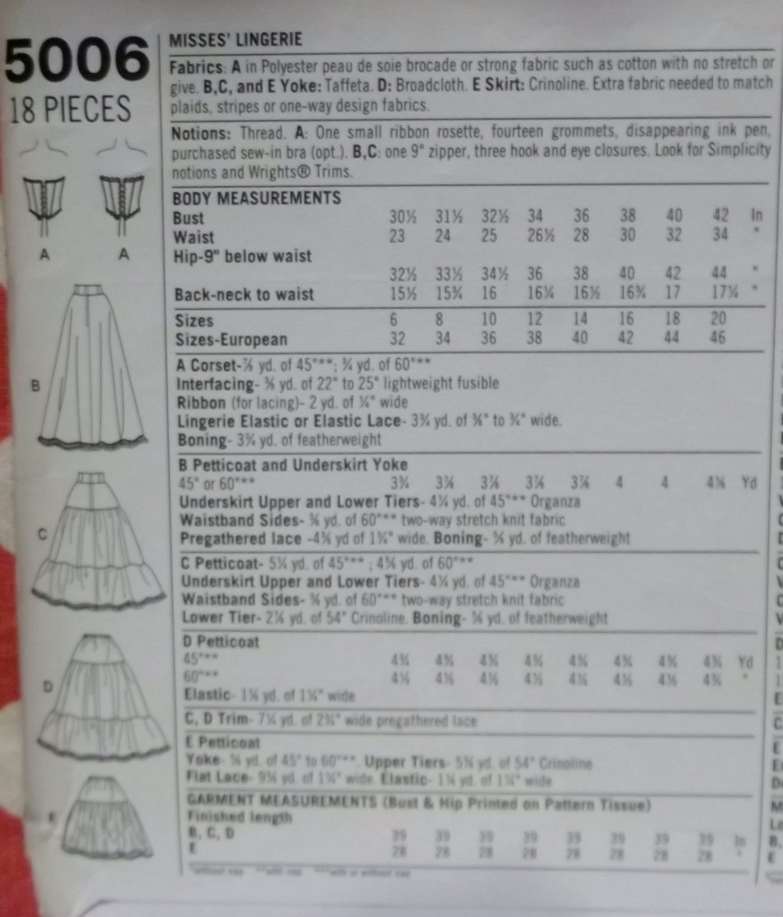 Misses Victorian Drawers, Chemise & Corset Simplicity 2890 Pattern, Sz ...