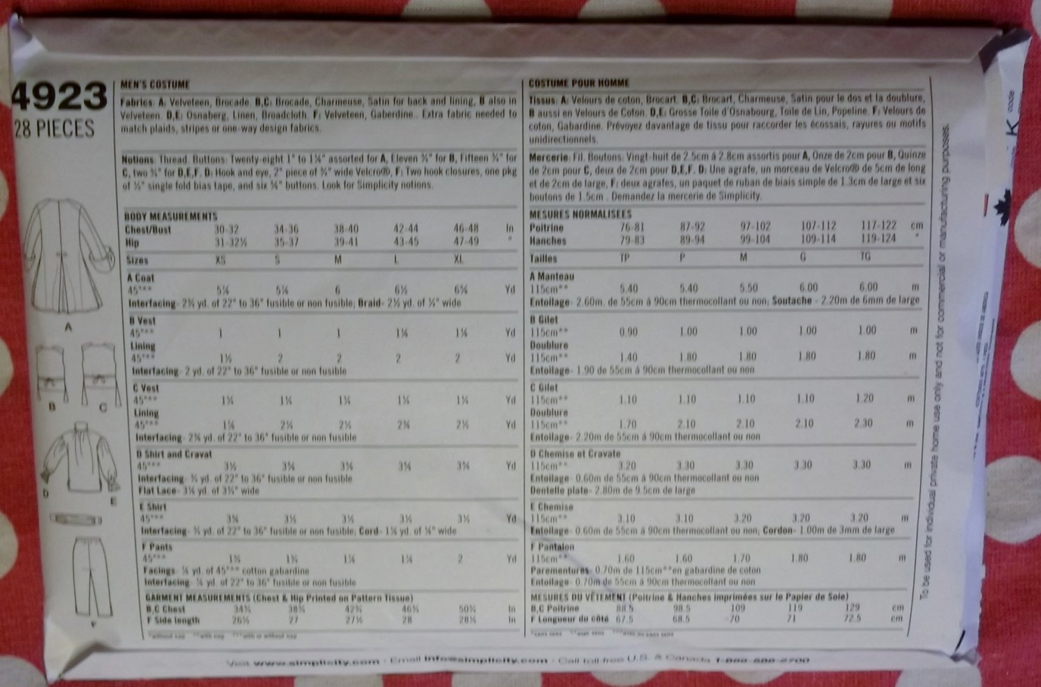 Men's Pirate Costume Coat Vests Shirt Cravat & Pants Simplicity 4923 ...