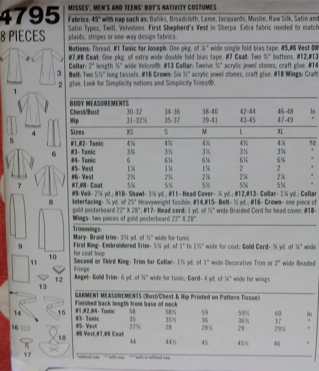 Simplicity Misses, Men or Teen Nativity Costumes Simplicity 4795 ...