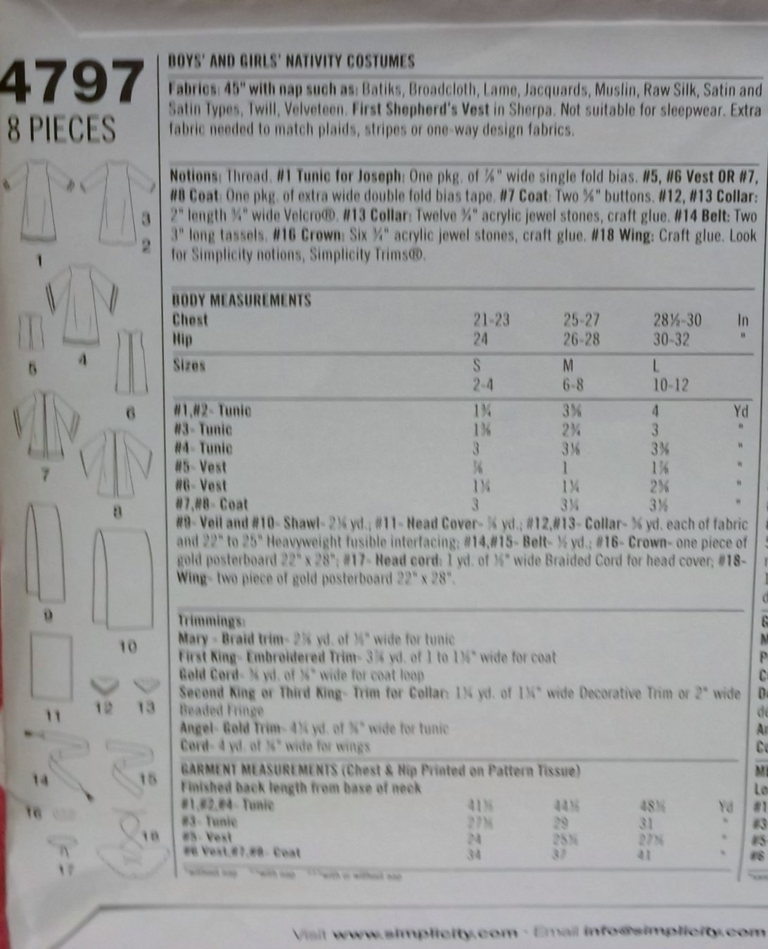 Simplicity Unisex Childs Nativity Costumes Simplicity 4797 Pattern, Sz ...