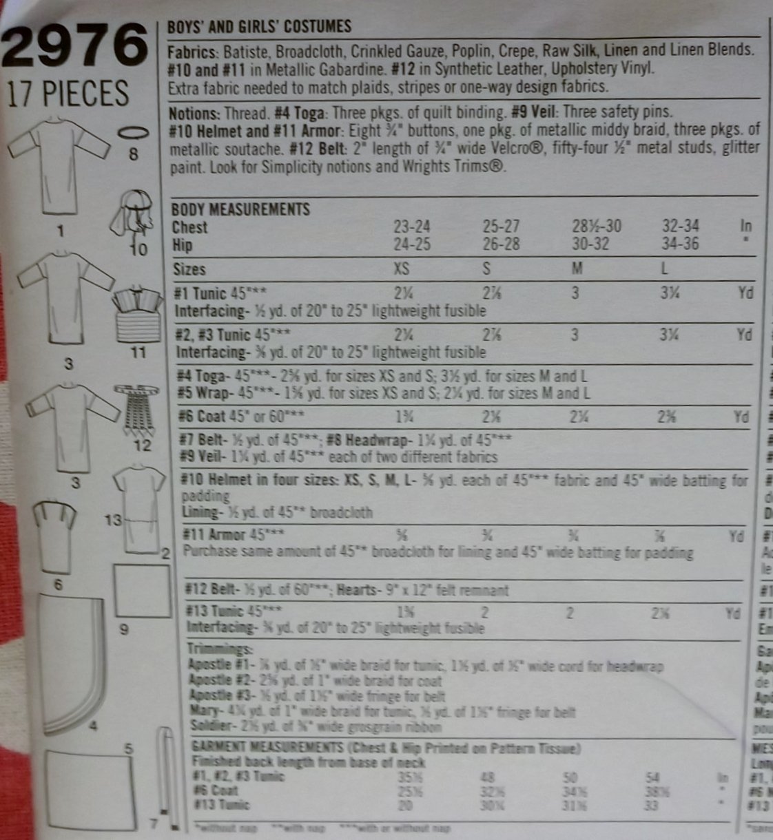 Childs Biblical Passion Play Costumes & Helmet Nativity Simplicity 2976 ...