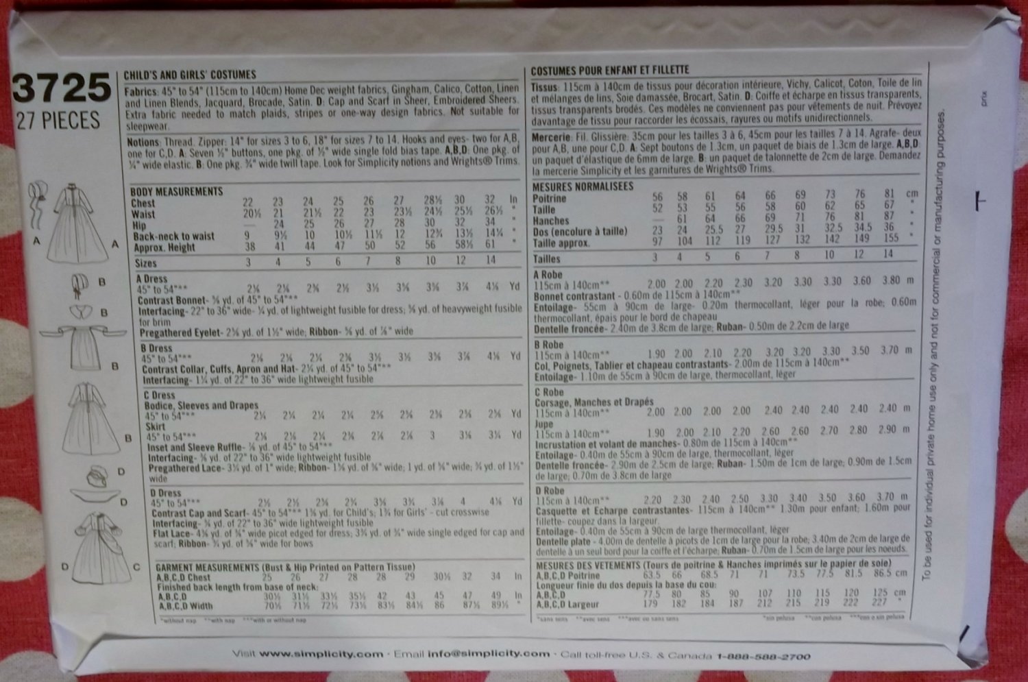 Childs Costume Pilgrim Colonial Frontier Pioneer Gowns Simplicity 3725 ...