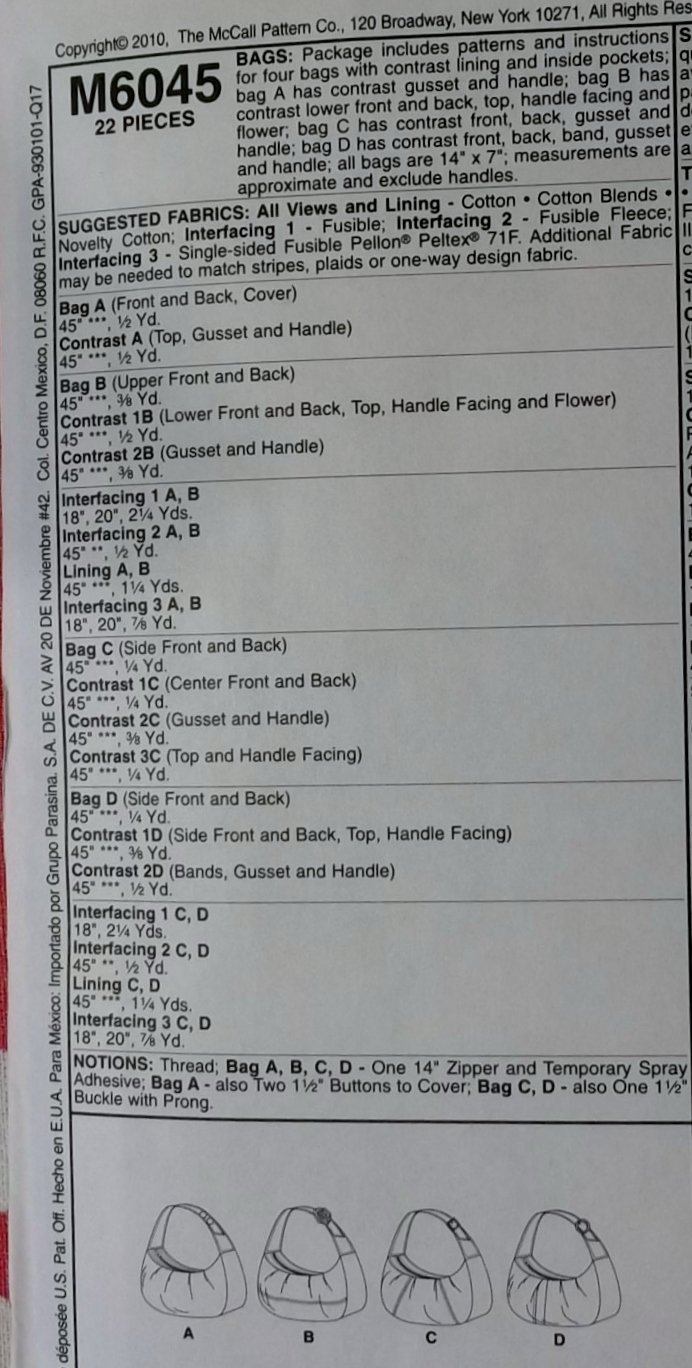 Kay Whitt Design Bags McCalls M6045 New Sewing Pattern, Uncut