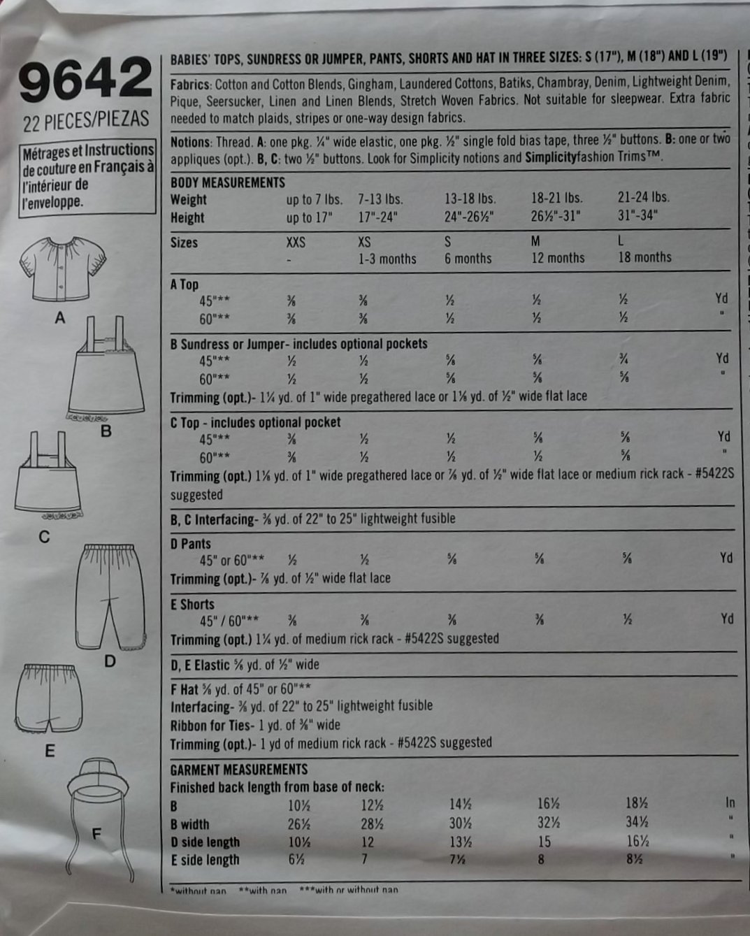 Simplicity 9642 Baby tops, sundress, jumper, pants, shorts & hat ...