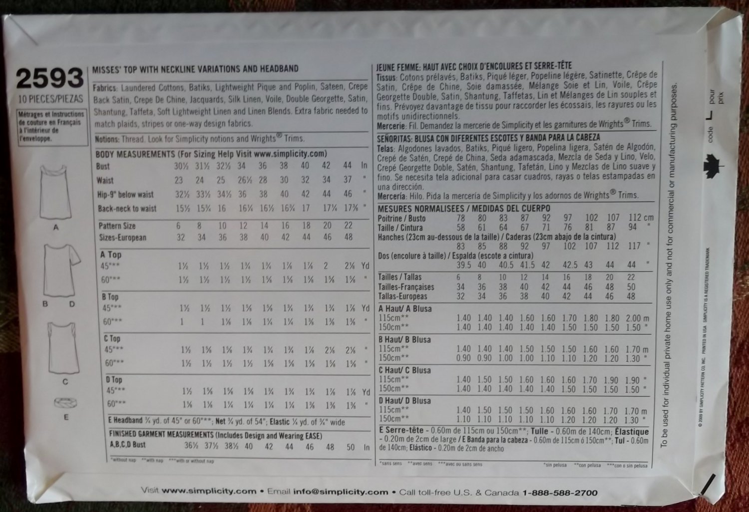 Cynthia Rowley Design Misses' Top Simplicity 2593 Pattern, Sz 6 to 14 ...