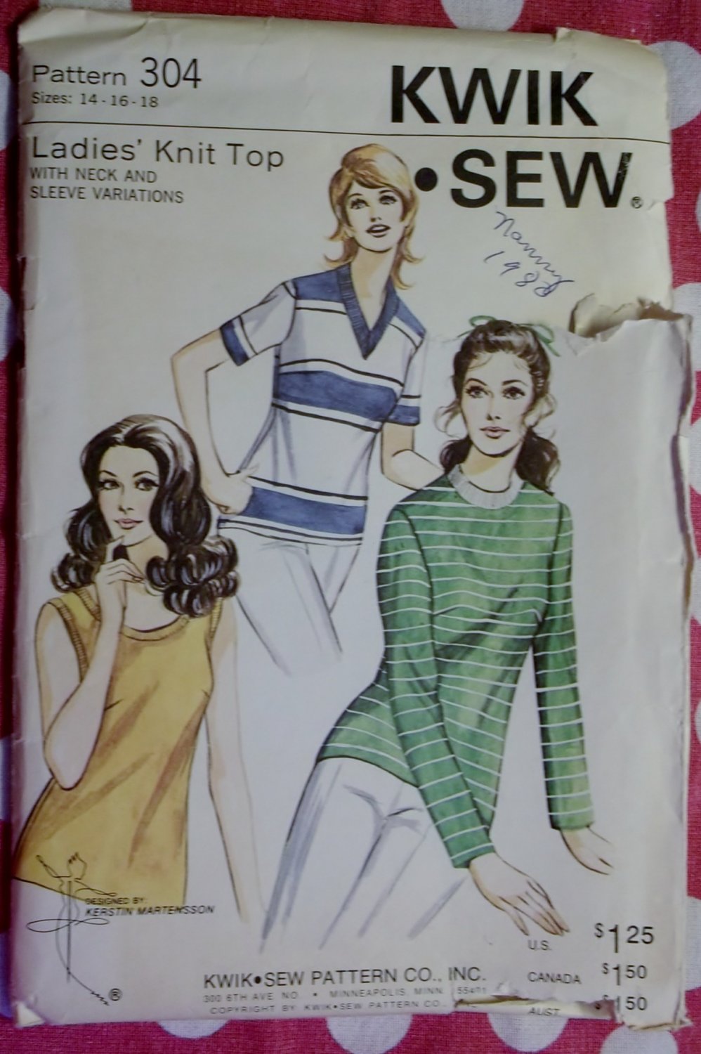 Kwik Sew 304 Misses Knit Top Sewing Pattern, Plus size 14 16 18, Uncut