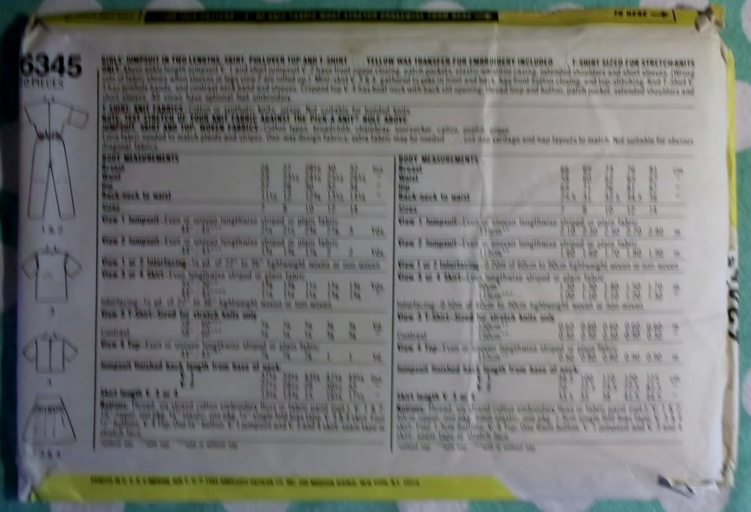 Vintage Simplicity 6345 Girls Jumpsuit, Skirt, Top & T shirt, Sewing ...